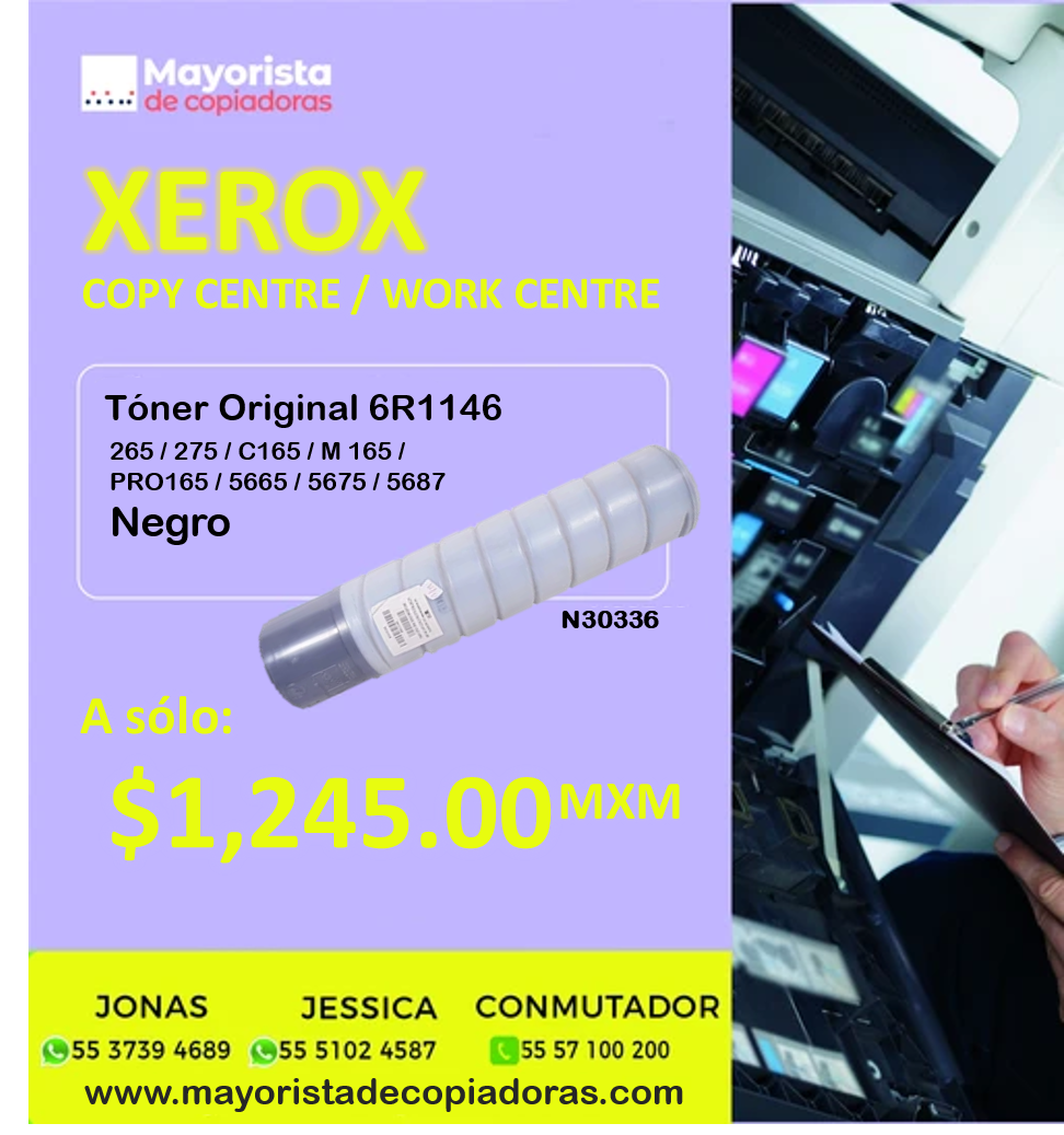Cartucho de Tóner Xerox Original Negro 6R1146 Copy Centre 265, 275, 56